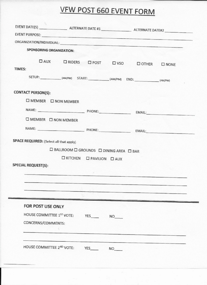 Hall Rental - VFW Post 660 & Auxiliary